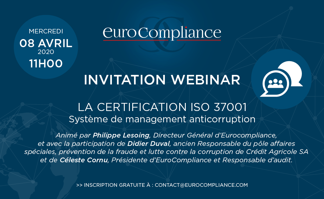 Invitation webinar anticorruption - Certification ISO 37001 - 8 avril à ...